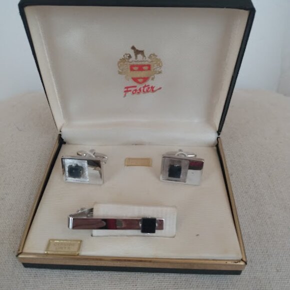 Foster | Accessories | Foster Vintage Cufflinks Tie Clip Set Silver ...